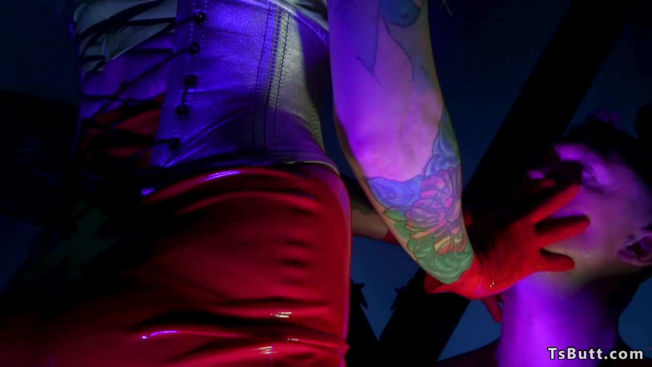 Shemale Shoves Mans Balls In His Ass